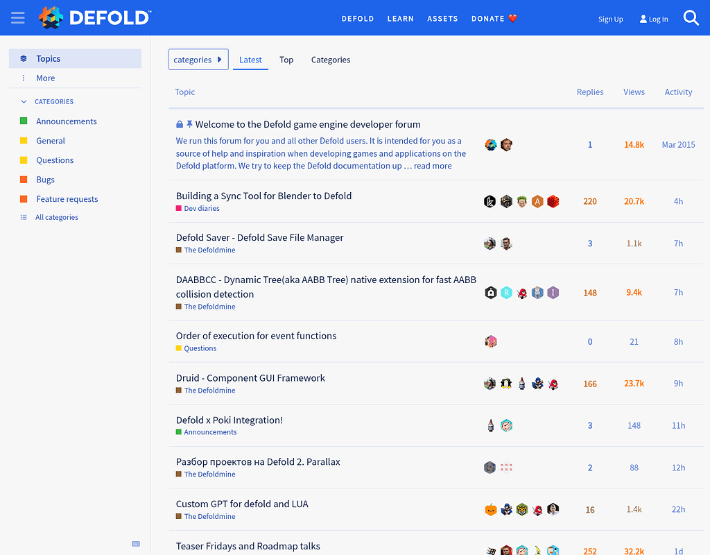 Defold game engine forum - Discover - Discourse Discover