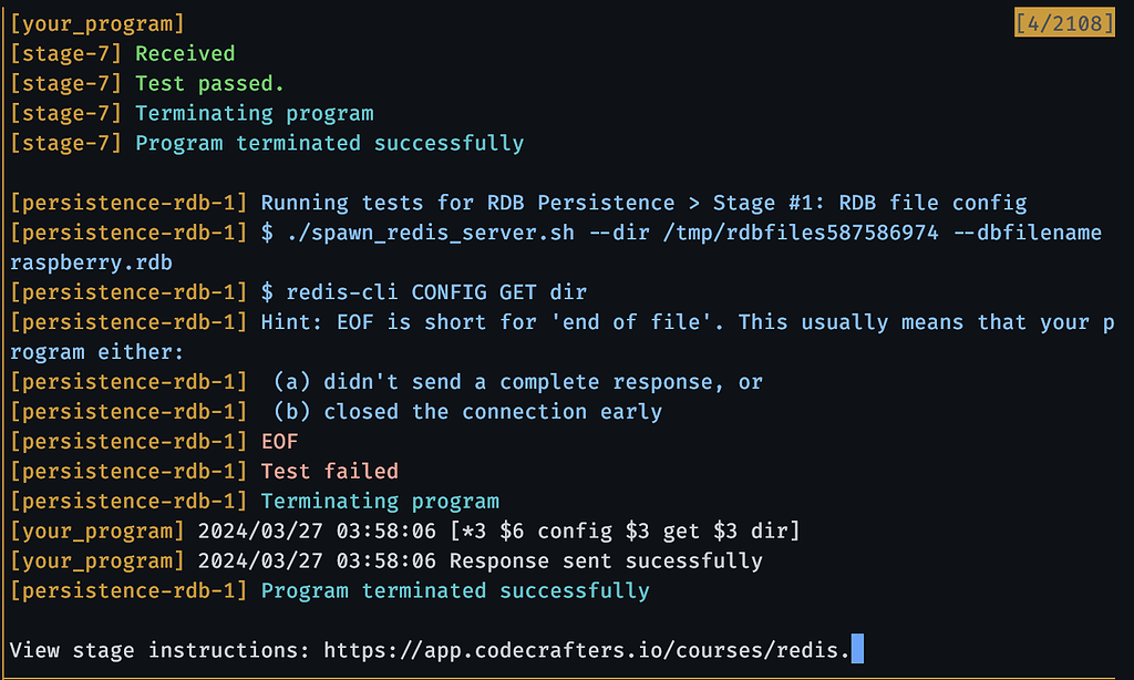 RDB persistence first stage (#ZG5) returns confusing EOF error - Challenges - CodeCrafters