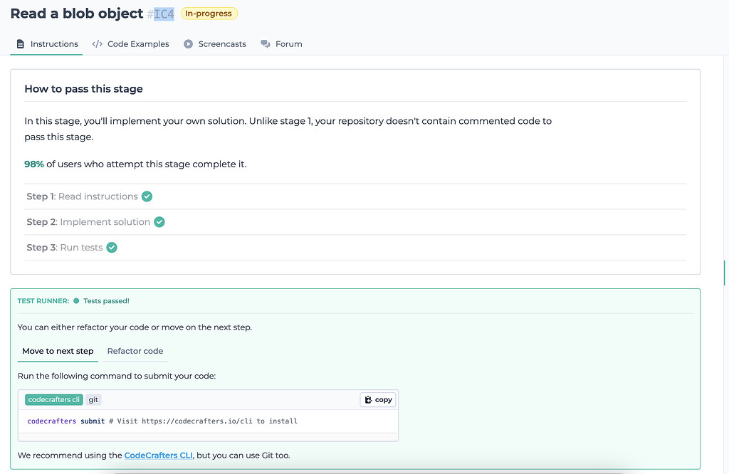 My test case are passing for the reading blob object challenge still ...