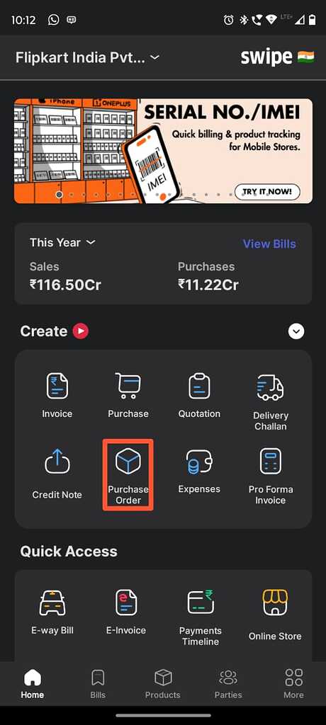How to create Purchase Order in Android? - Android - Swipe