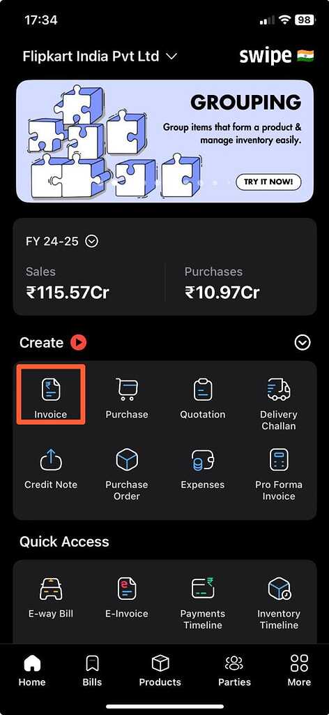 How to create Export/SEZ invoice on mobile? - IOS - Swipe