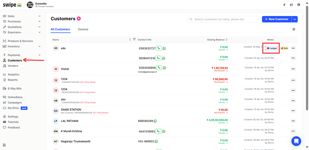 How to view customer ledger on the web? - Customer - Swipe