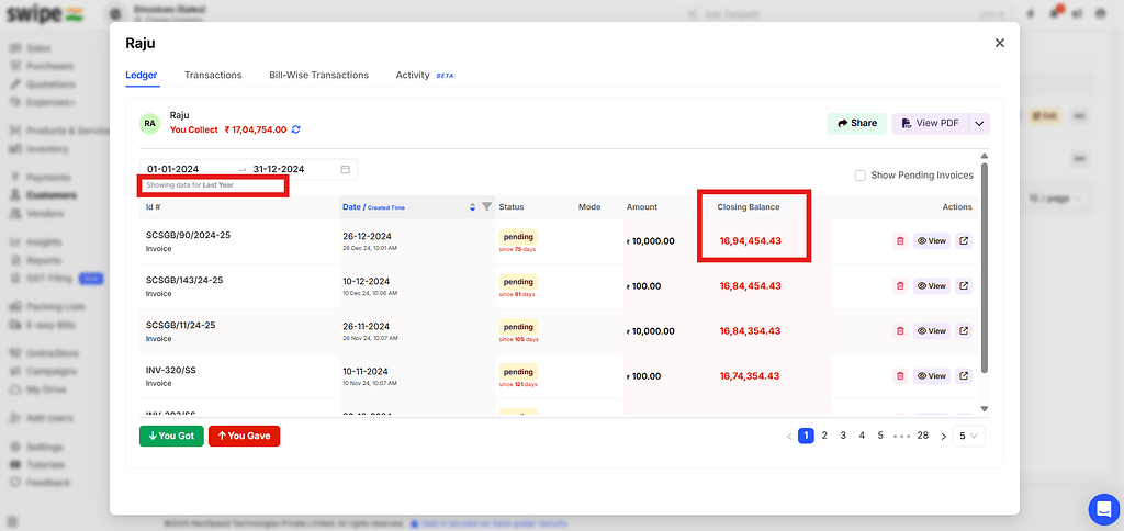 Why is the previous balance showing when viewing the customer ledger ...