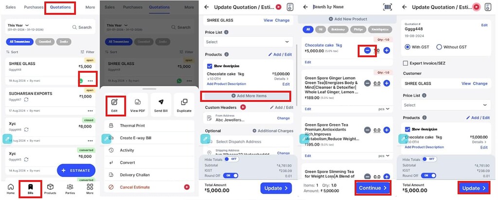 How to delete the added product from quotation on Android? - General - Swipe