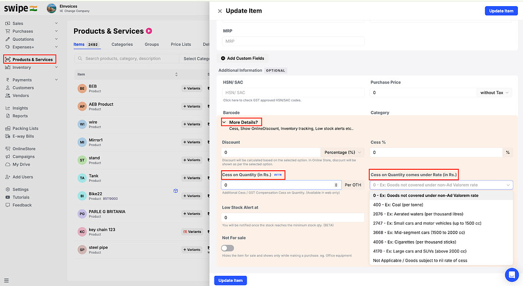 How to add cess in Rupees? - General - Swipe