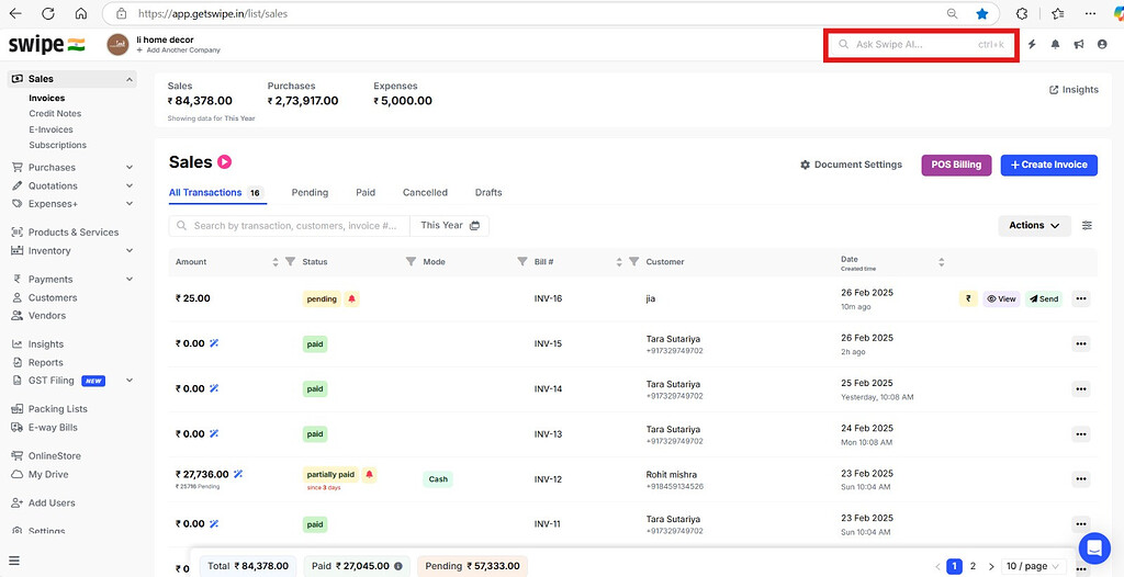 How to make sales invoice with Swipe AI? - General - Swipe