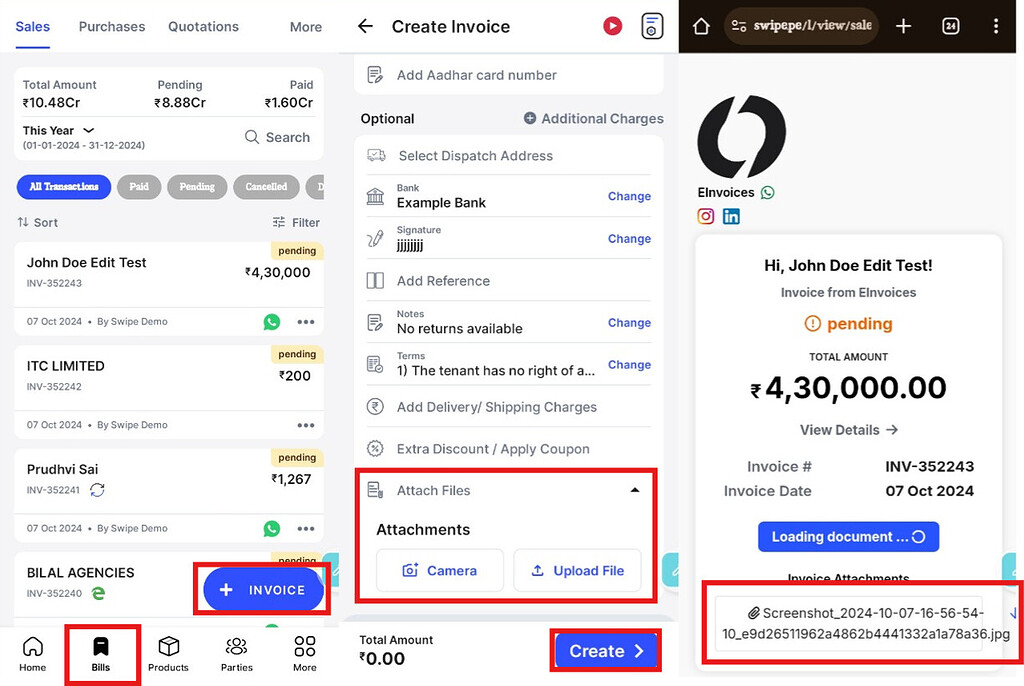 How to attach files to sales invoice on android? - General - Swipe