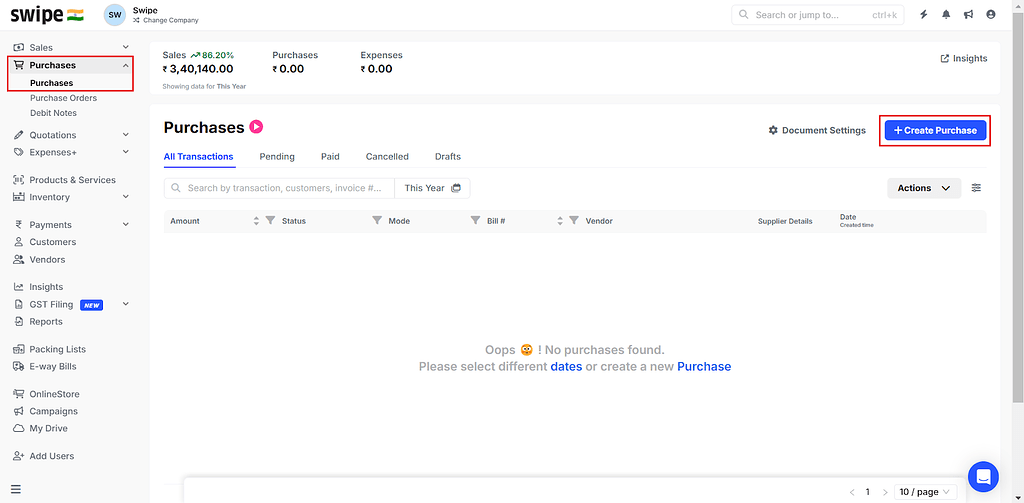 How to create purchase invoice on web? - General - Swipe