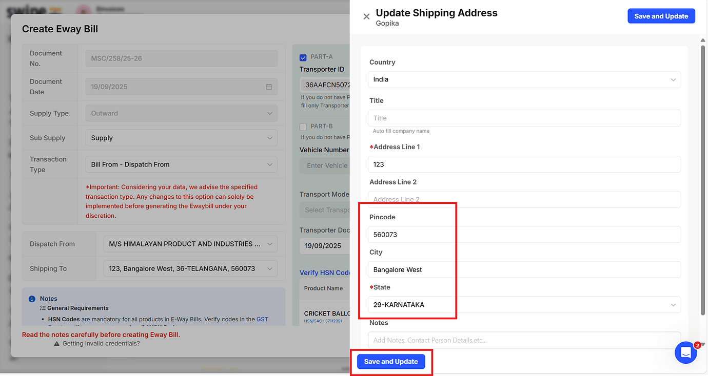 Hello Swipe! I Need help with Error Message: Invalid Consignee ship to State Code for the given ...