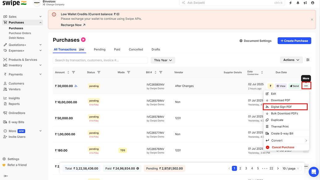 How to download/view digitally signed purchase invoice? - General - Swipe