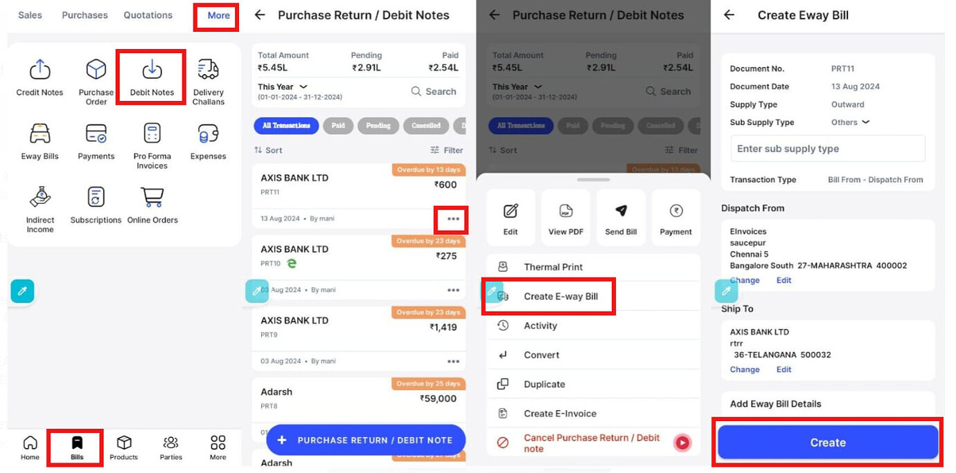How to create E-way bill for debit note/purchase return on Android? - General - Swipe