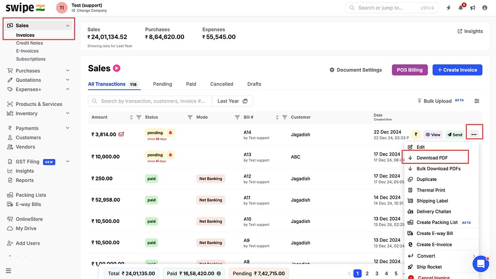 How to download single invoice PDF on web? - General - Swipe