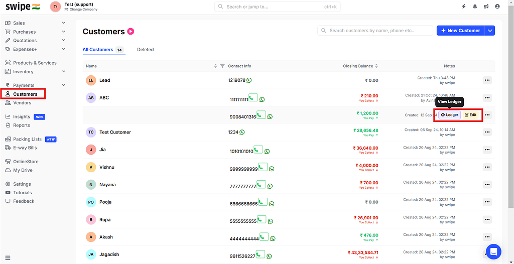 How to view the customer's ledger in ascending/descending order on the web? - Customer - Swipe