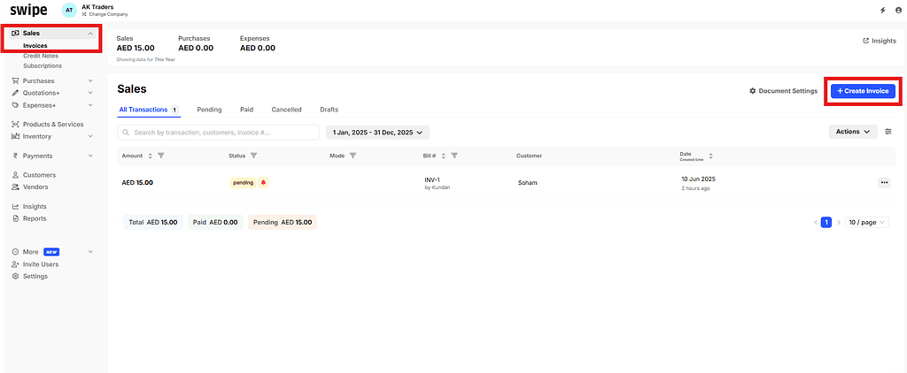 How to create new sales invoice on web? - UAE - Swipe
