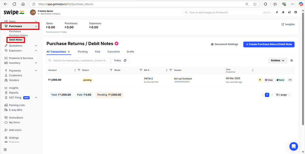 How to restore deleted purchase return/ debit note? - General - Swipe