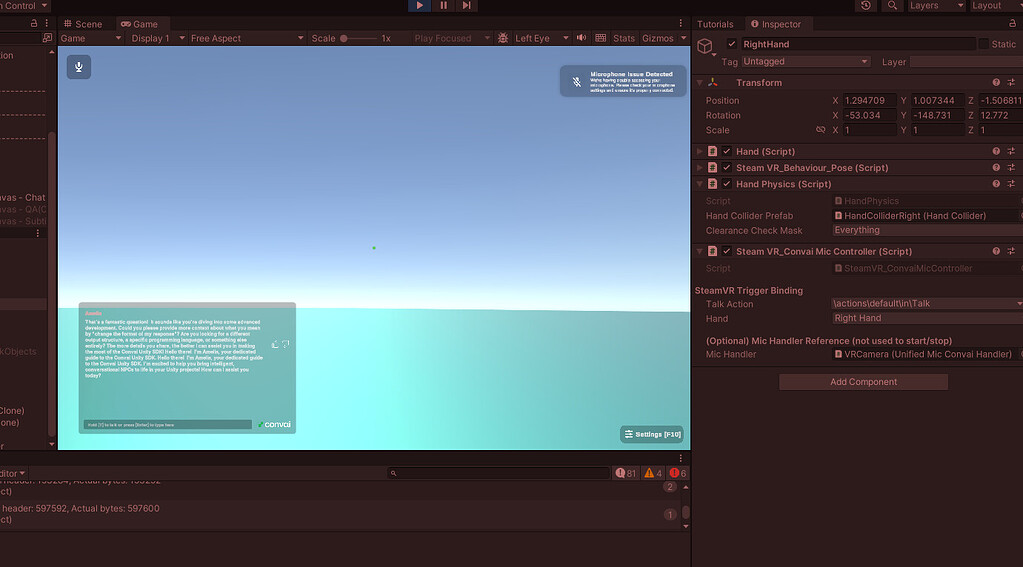 Convai + SteamVR Integration: VIVE Pro Microphone Not Detected in Unity ...