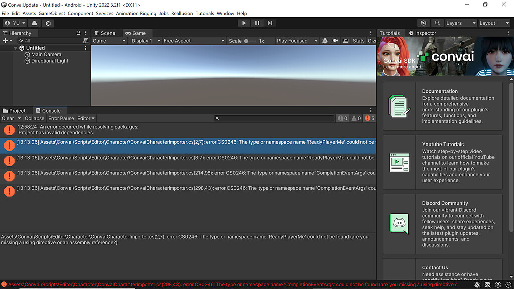Getting ready player error after installing Convai Unity 3.01 asset - Questions - Convai ...