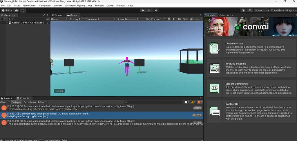 After importing convai in unity I have the errors mentioned below being constantly called in ...
