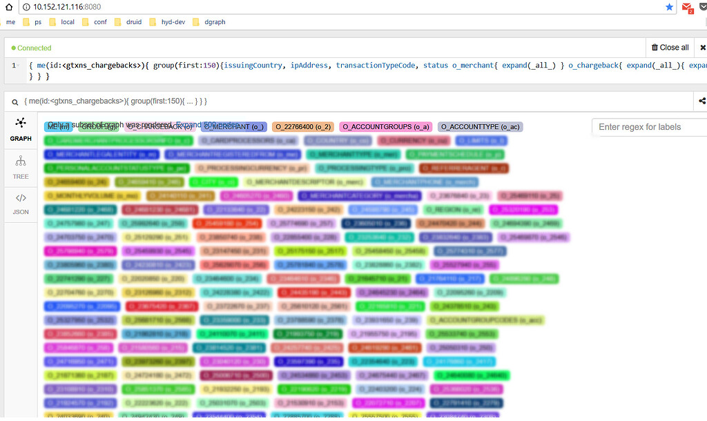 DGraph Graph visualization is not displayed when too many node types ...