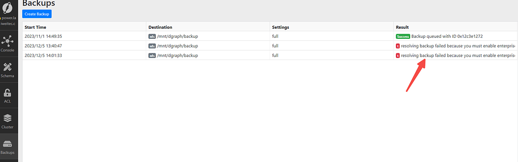 Using ratel backup with error prompt - Ratel - Discuss Dgraph