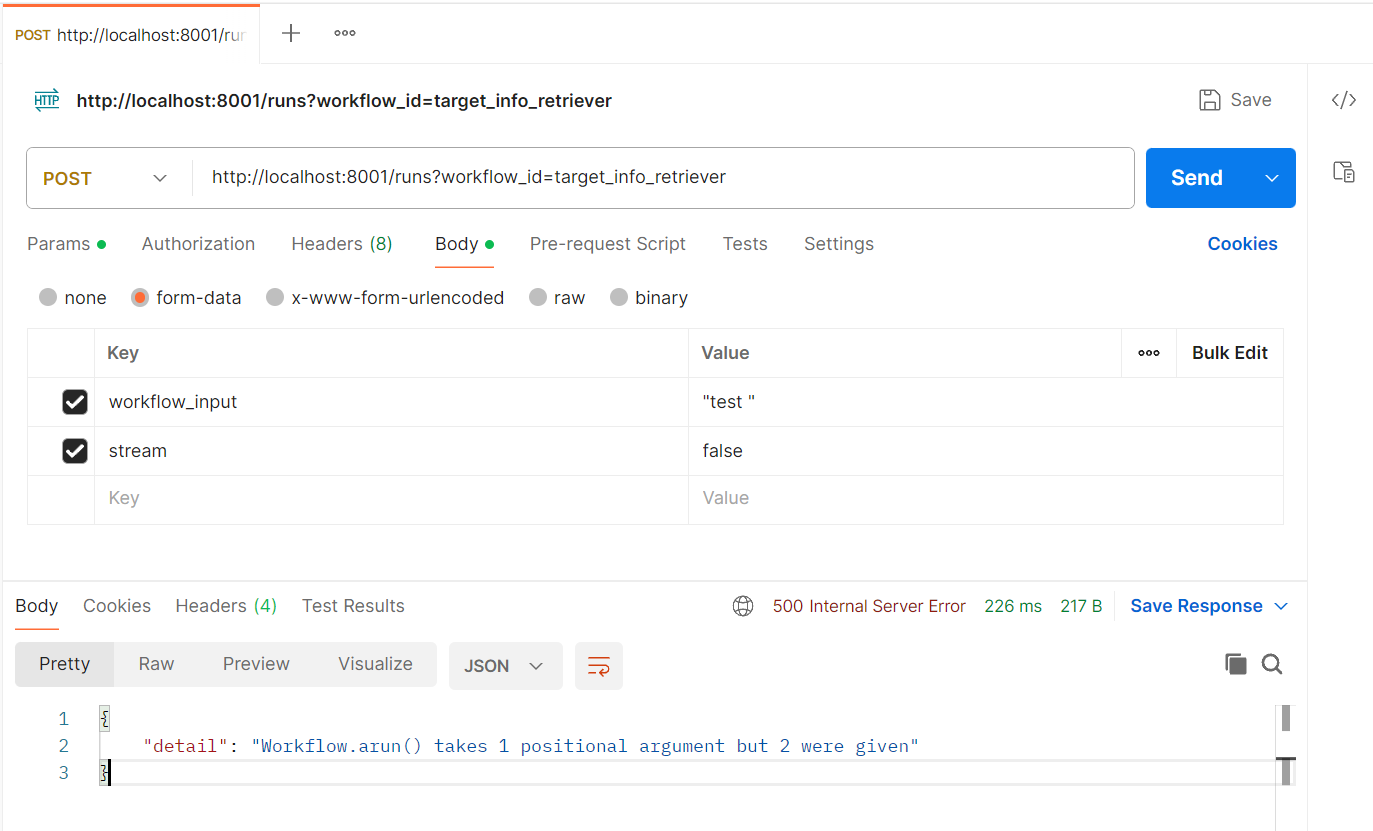 How to set the value of the `workflow_input` field When accessing a FastAPI app created by ...