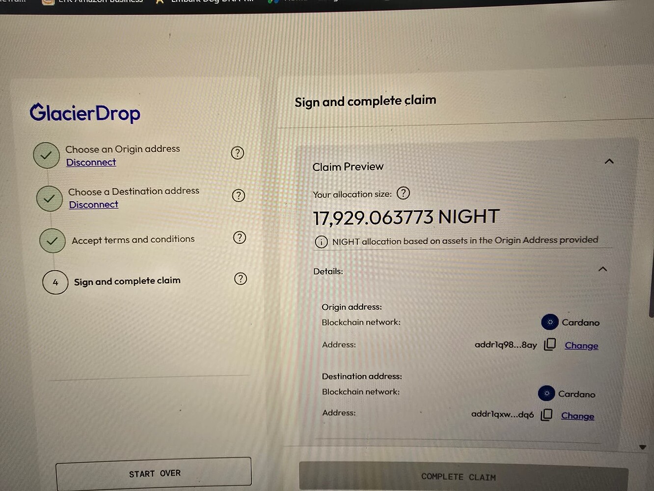 Issue claiming my NIGHT token - judge_li - Glacier Drop/Scavenger Mine ...