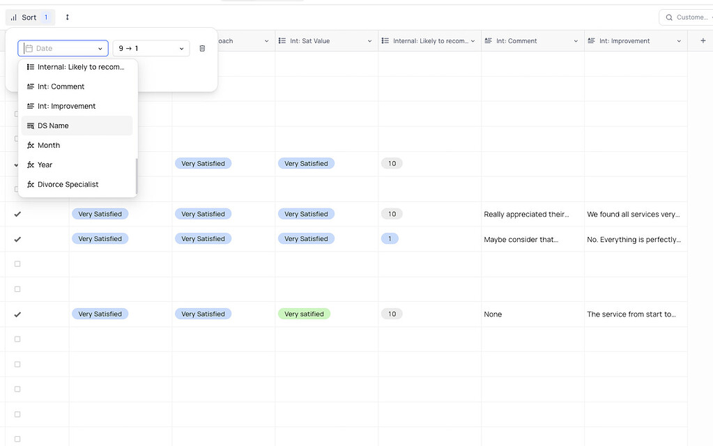 The order of the columns in "SORT" does not match the fields in the database - Self-Host - NocoDB