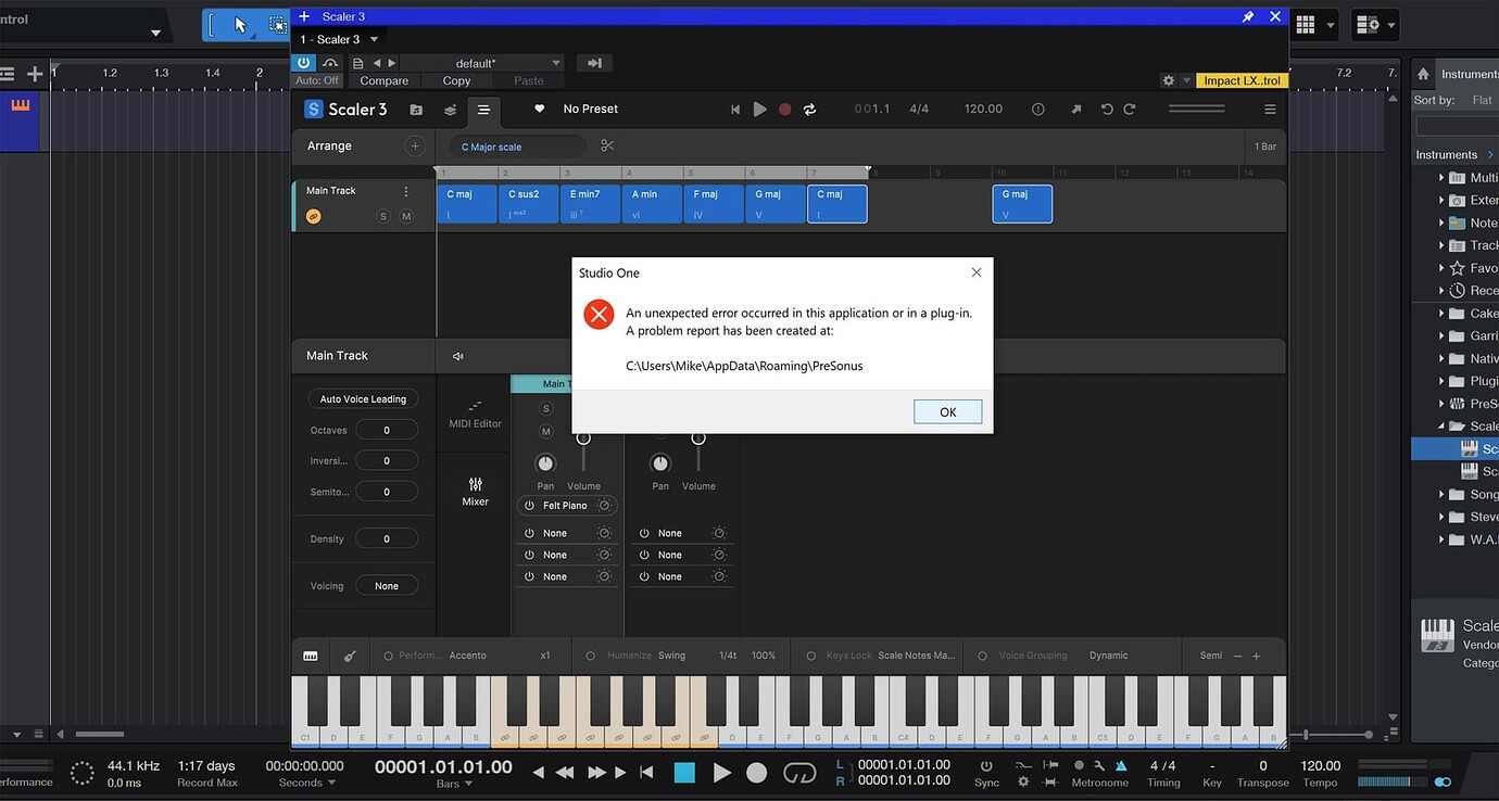 Scaler 3.0.1 causing errors/crashes in Studio One 7 - Bug Reports - Scaler Music - Community Forum
