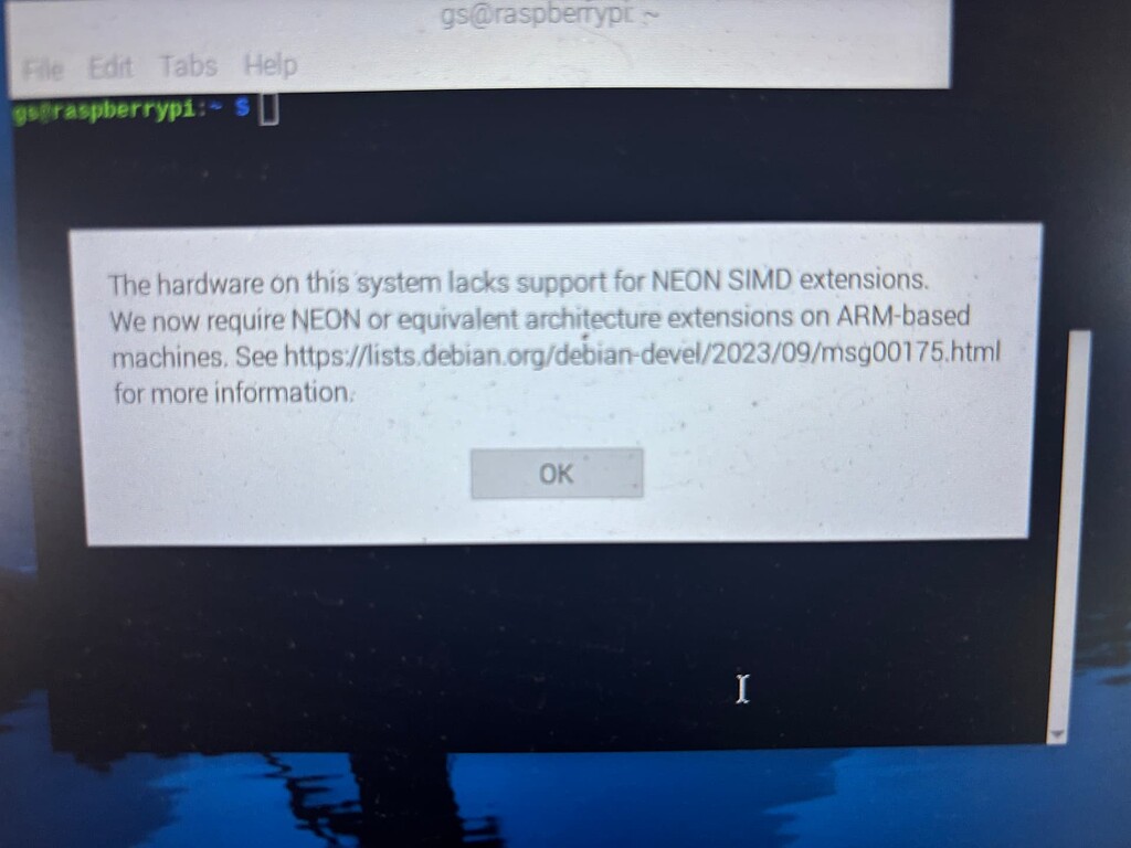 PI Zero Starter kit The Hardware on this system lacks support for NEON SIMD extensions ...