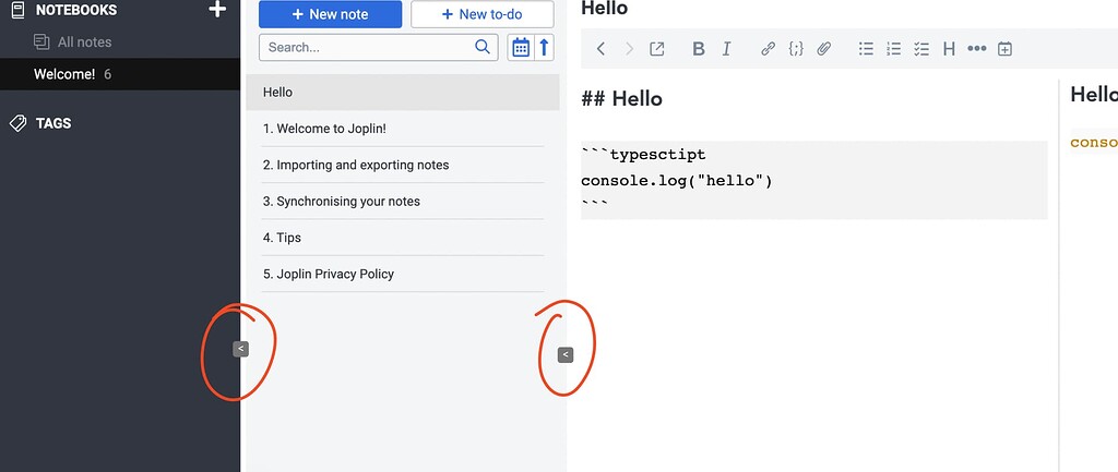 Buttons to collapse Sidebar and NoteList - Features - Joplin Forum