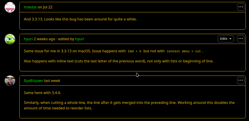 BUG => GITHUB - [CTRL X] move the rest of the text at the end of the previous line - Support ...