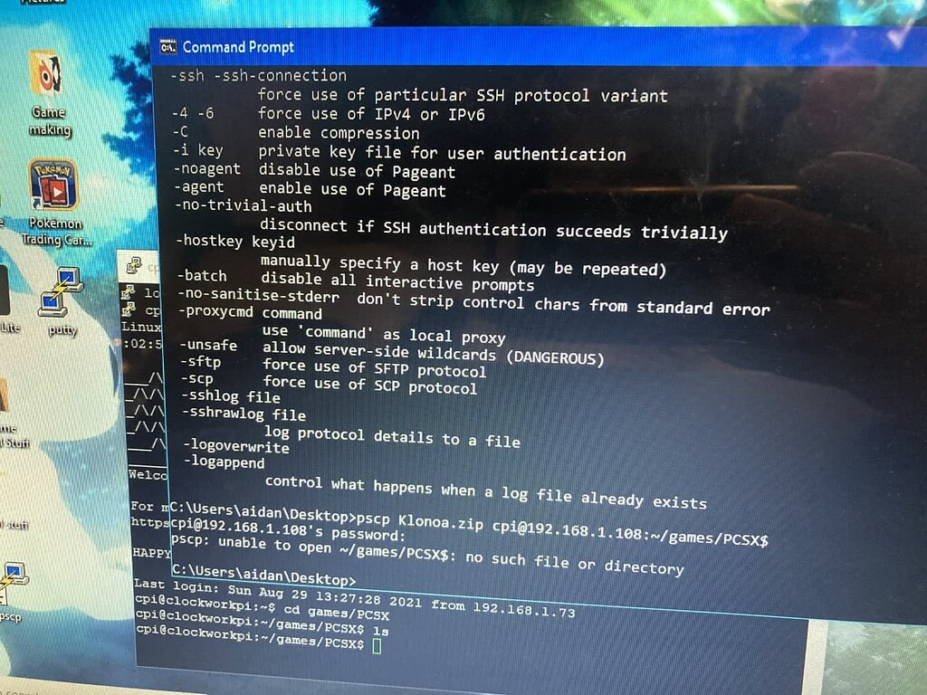 Issue with PuTTY ssh transfer - GameShell - clockworkpi