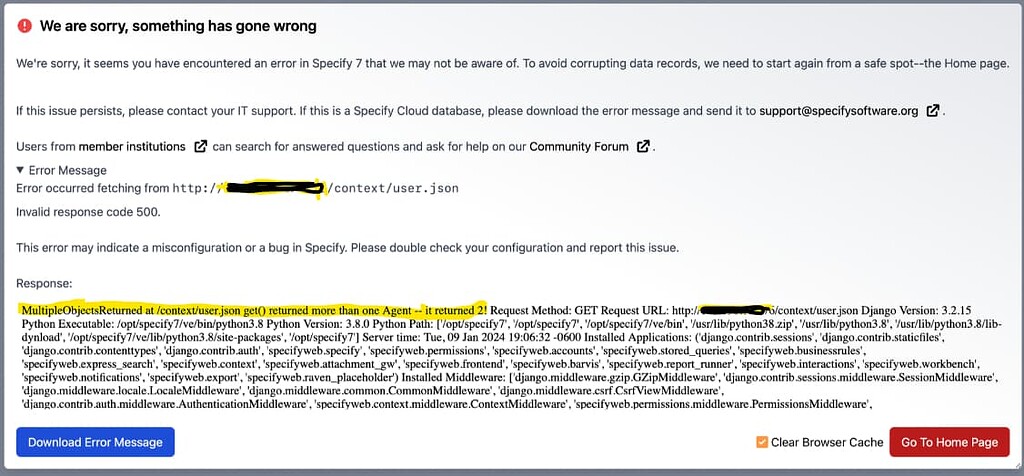 Specify7 Login error for one user - Get Help - Specify Community Forum