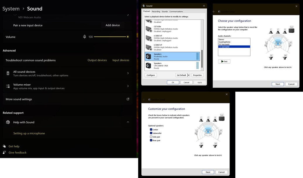 How to configure 5.1 surround another sound mode in the Windows audio ...