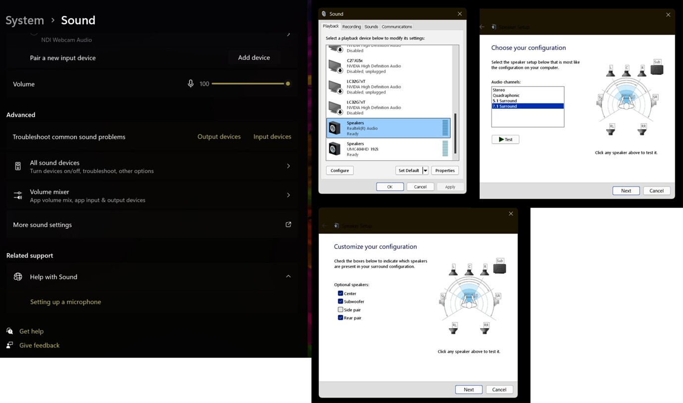 How to configure 5.1 surround another sound mode in the Windows audio ...