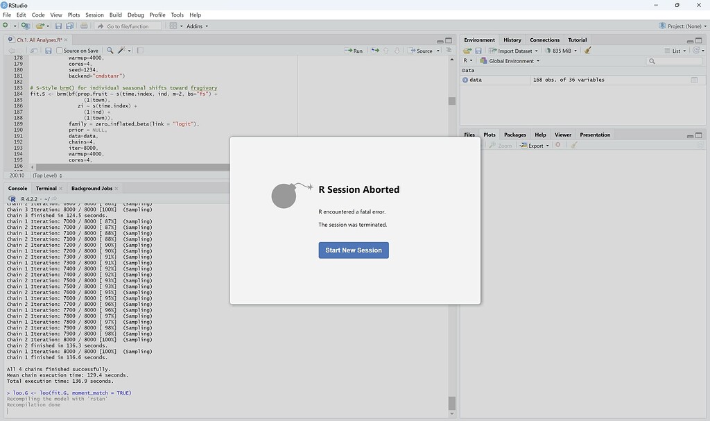 Loo(x, moment_match=TRUE) causes R to crash - Modeling - The Stan Forums