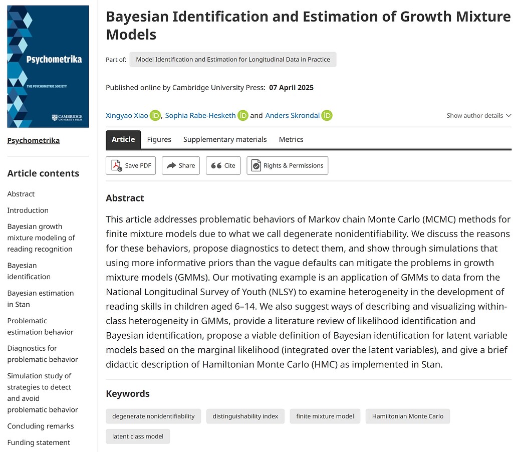 [PUBLICATION] New Psychometrika Paper: Diagnosing and Improving Estimation in Growth Mixture ...