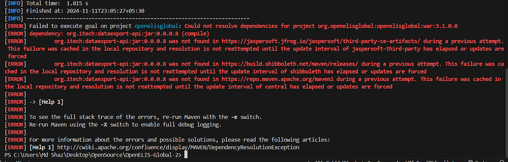 Unable to Run the code locally on my windows machine - Community - OpenELIS Global