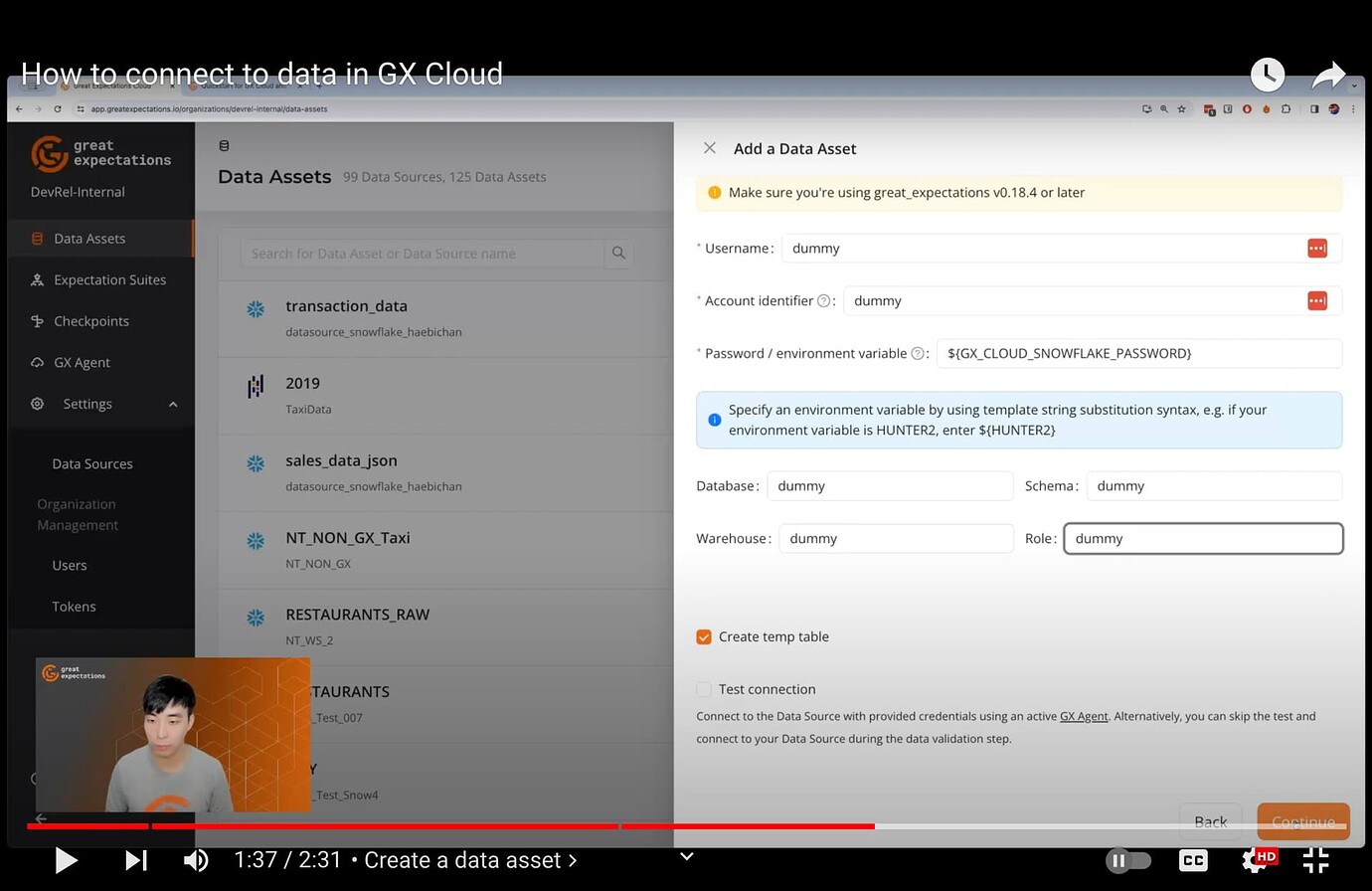 How to not create temp tables in GX Cloud - GX Cloud Support - Great Expectations