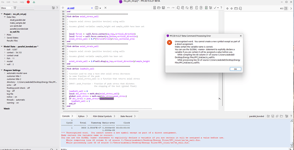 Error while running a script - PFC - Itasca Software Forum