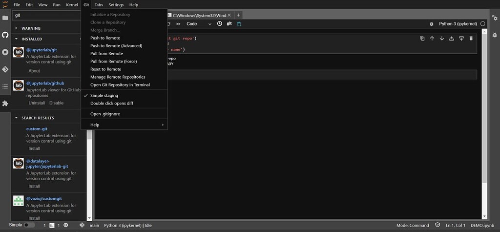 Erorr in Git tab in jupyter lab - JupyterLab - Jupyter Community Forum