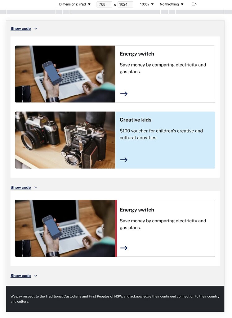 New card layout - horizontal - Released patterns - Digital NSW Community