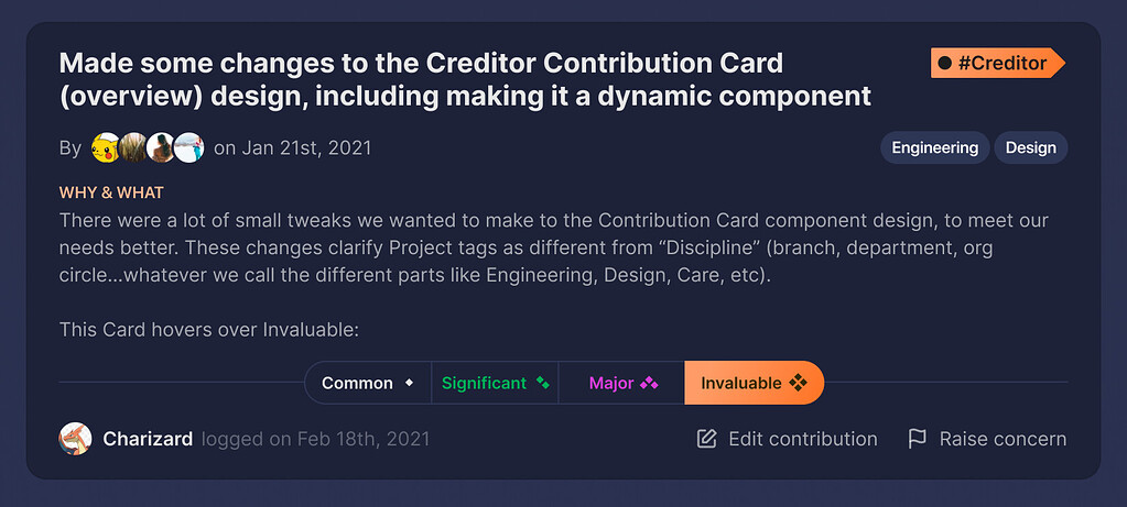 Designing a Creditor MVP: Contribution Card - Didathing - SourceCred