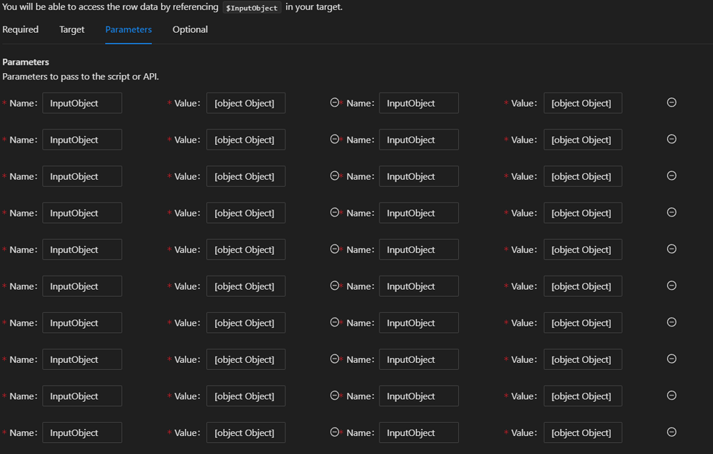 Pages: clicking a button in a table fails, but adds another set of parameters to the button ...
