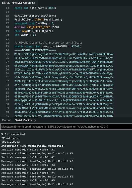 Connecting ESP 32 CAM with Hive MQ Cloud - HiveMQ Cloud - HiveMQ Support Forum