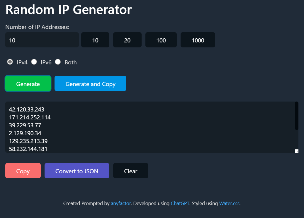 Used ChatGPT to make a random IP generator web tool - Community & Introductions - IPinfo Community