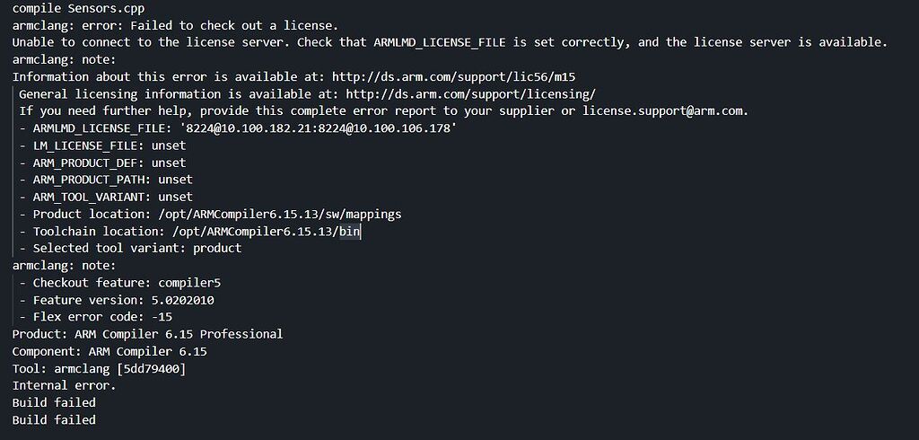 Armclang: error: Failed to check out a license On Keil Studio Cloud - Keil Studio - Arm Mbed OS ...