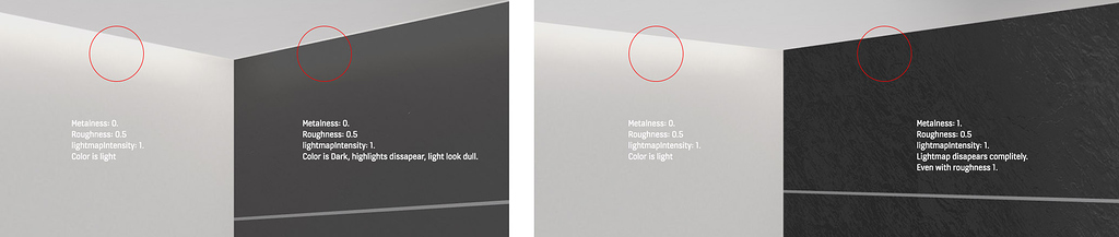 Lightmaps not visible with dark base colors or metal surfaces ...
