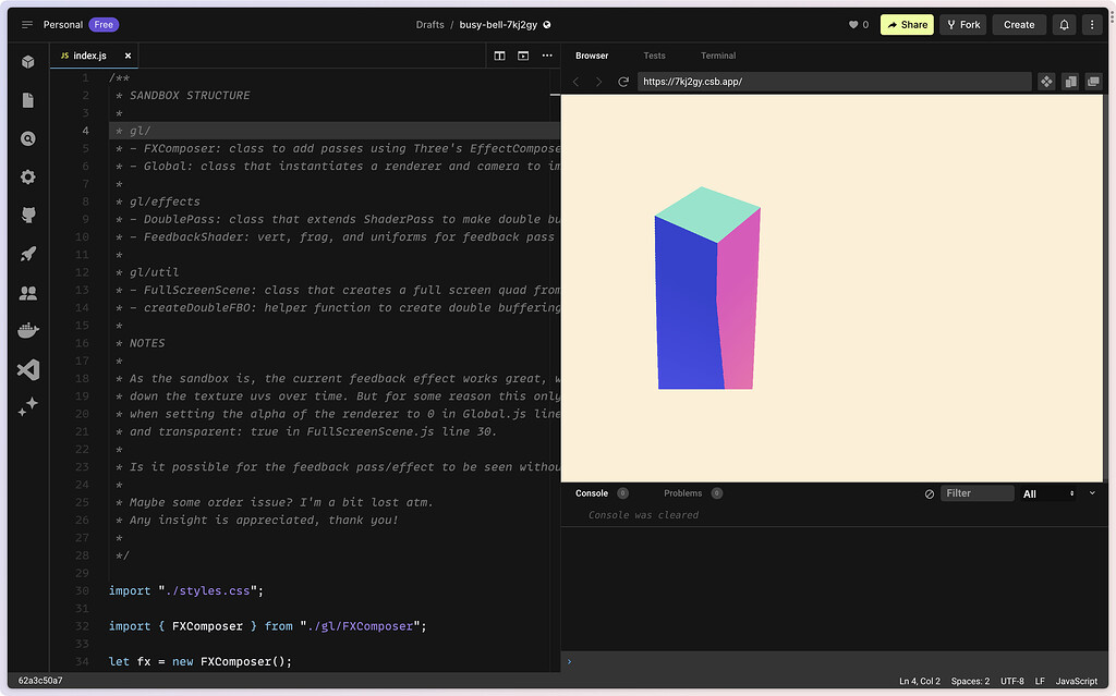 Can feedback effect work without alpha/transparency settings? - Questions - three.js forum