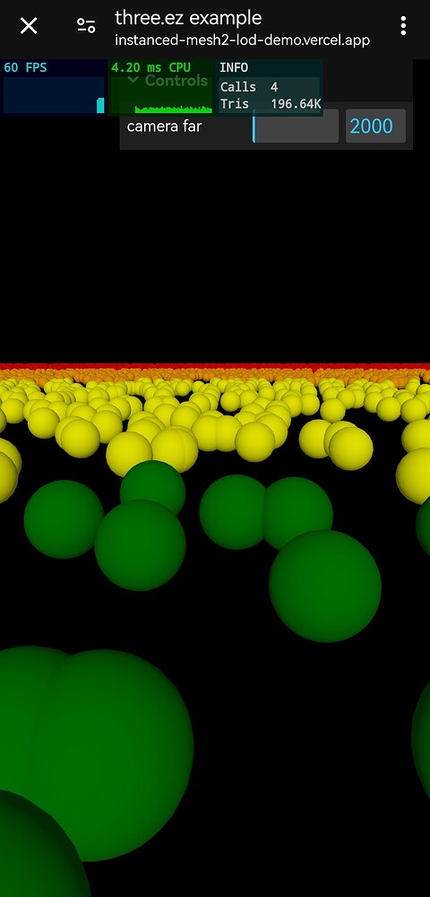 InstancedMesh LOD - 1 million instances - Showcase - three.js forum